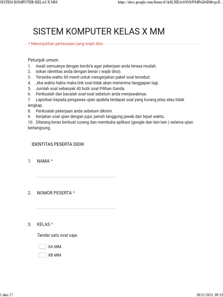 Sistem Komputer Kelas X MM | PDF