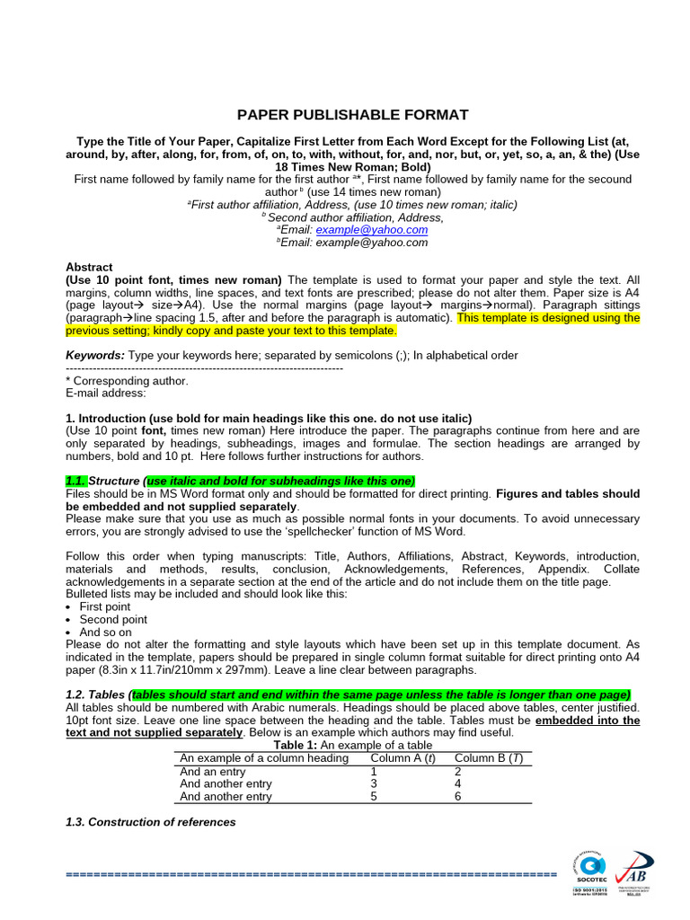 Paper Publishable Format | PDF | Times New Roman | Microsoft Word