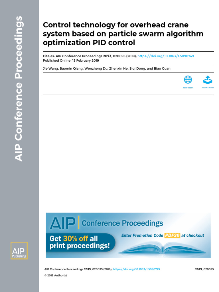 Control Technology For Overhead Crane System Based On Particle Swarm Algorithm Optimization PID ...