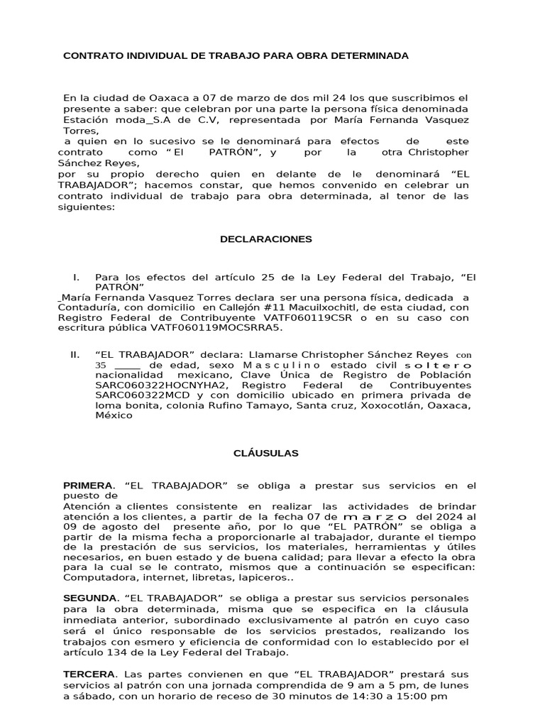 Contrato Obra Determinada | PDF