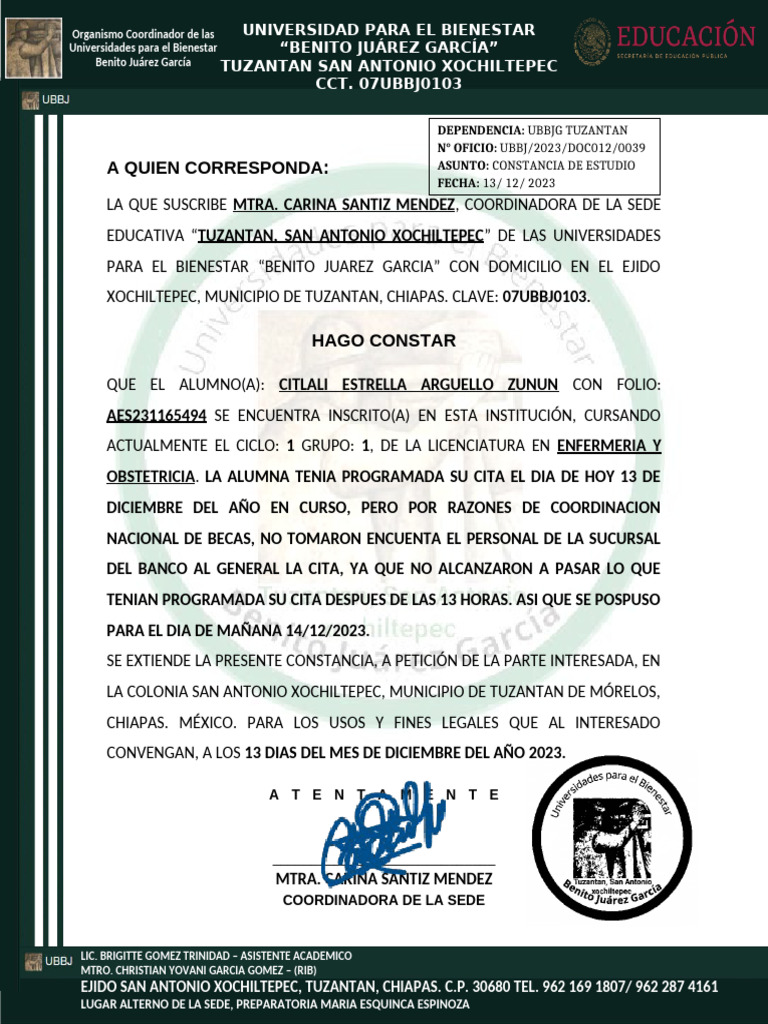 Constancia de Estudio Ubbj 11 | PDF | Ciencias sociales