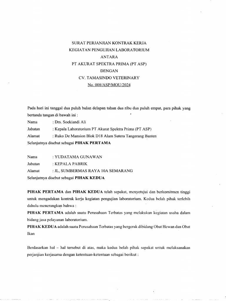 MoU 008 - ASP - 2024 CV Tamasindo | PDF