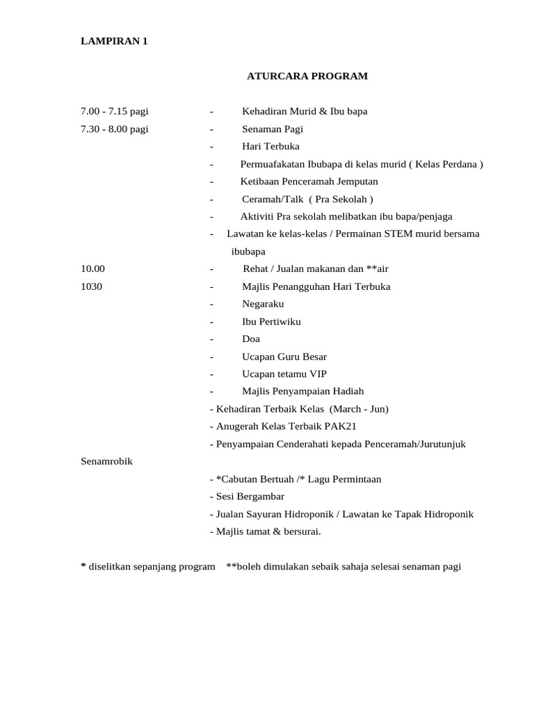 Tentatif Program Hari Terbuka | PDF
