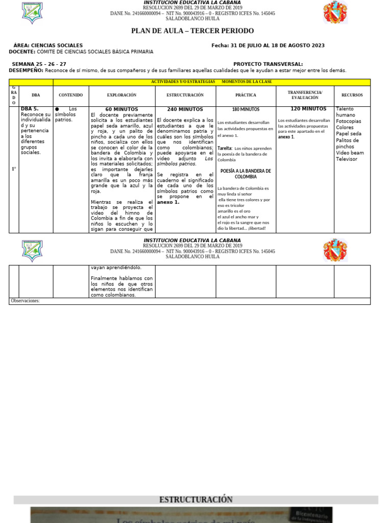 Semana 25 - 26 - 27 Grado 1° | PDF
