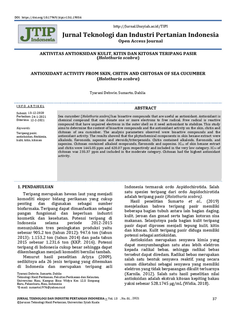Aktivitas Antioksidan Kulit Kitin Dan Kitosan Teri | PDF