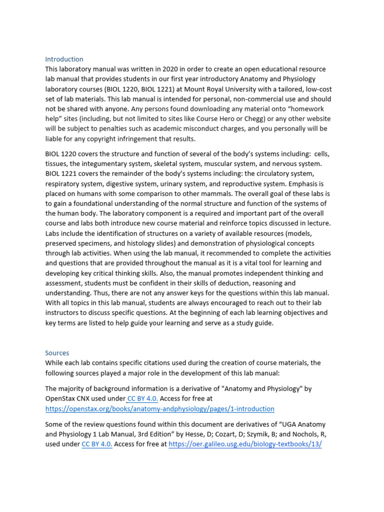 Lab 1 Introduction To Anatomy and Physiology F24 | PDF