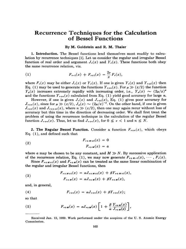 Recurrence Techniques For The Calculation of Bessel Functions | PDF