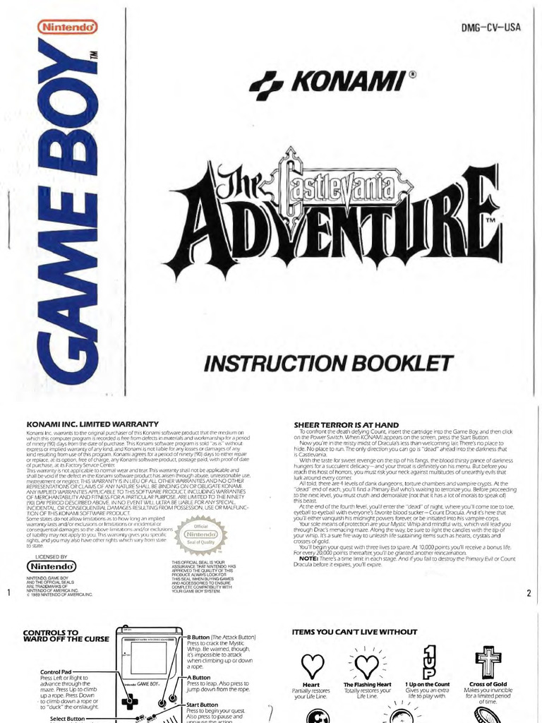 Castlevania - The Adventure - 1989 - Konami | PDF