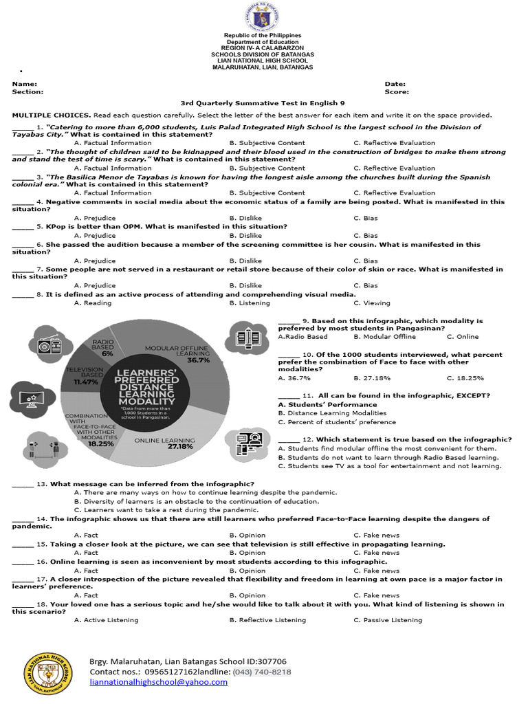 3rd-Quarterly-Summative-Test-in-English-9 2022 | PDF | Human ...