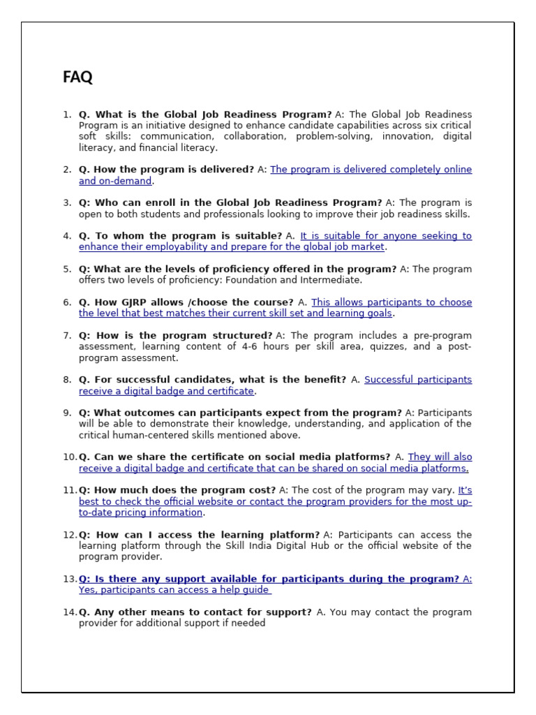 What Is The Global Job Readiness Program-Faq | PDF