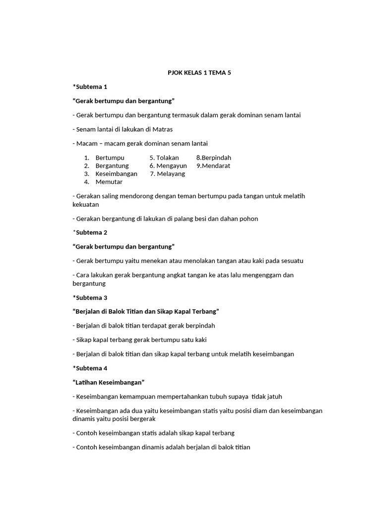 Materi PJOK KELAS 1 TEMA 5 | PDF