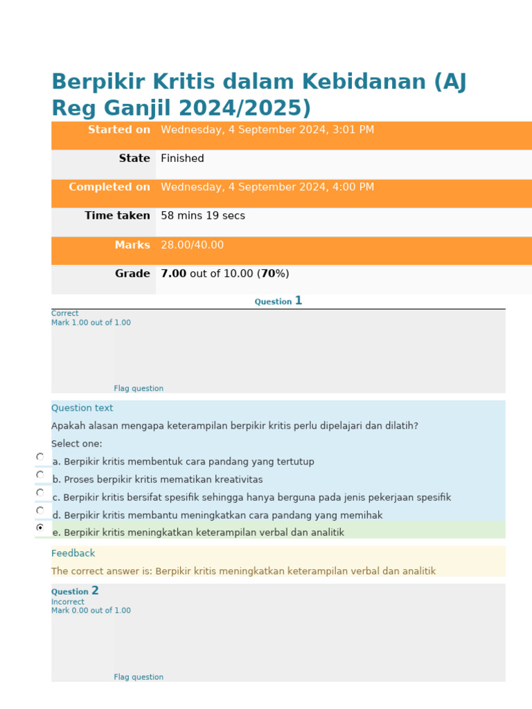 UTS Berpikir Kritis Dalam Kebidanan 2024 Salinan | PDF