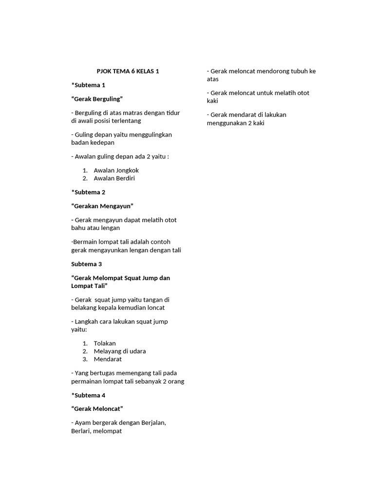 Materi PJOK KELAS 1 TEMA 6 | PDF