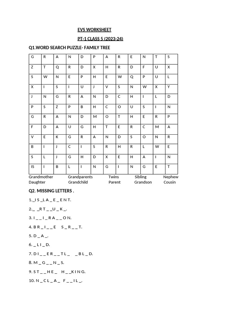 Class 5 EVS Worksheet: Family & Migration | PDF | Grandparent | Science ...
