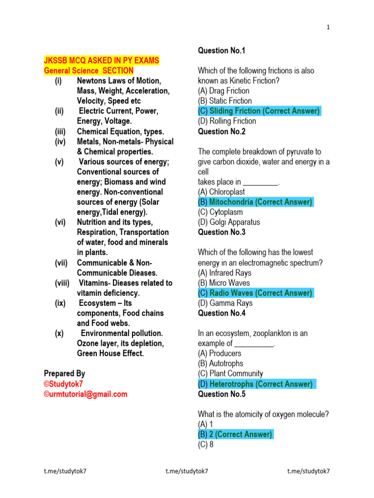 Gen. Sci. PYQs Imp | PDF | Friction | Gases