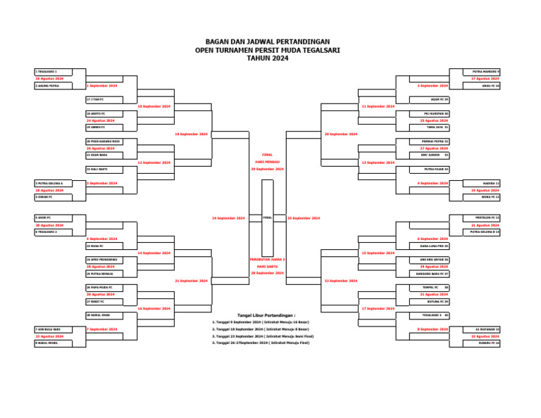 Bagan Pertandingan Fix Kick Off 16 Agustus 2024 | PDF