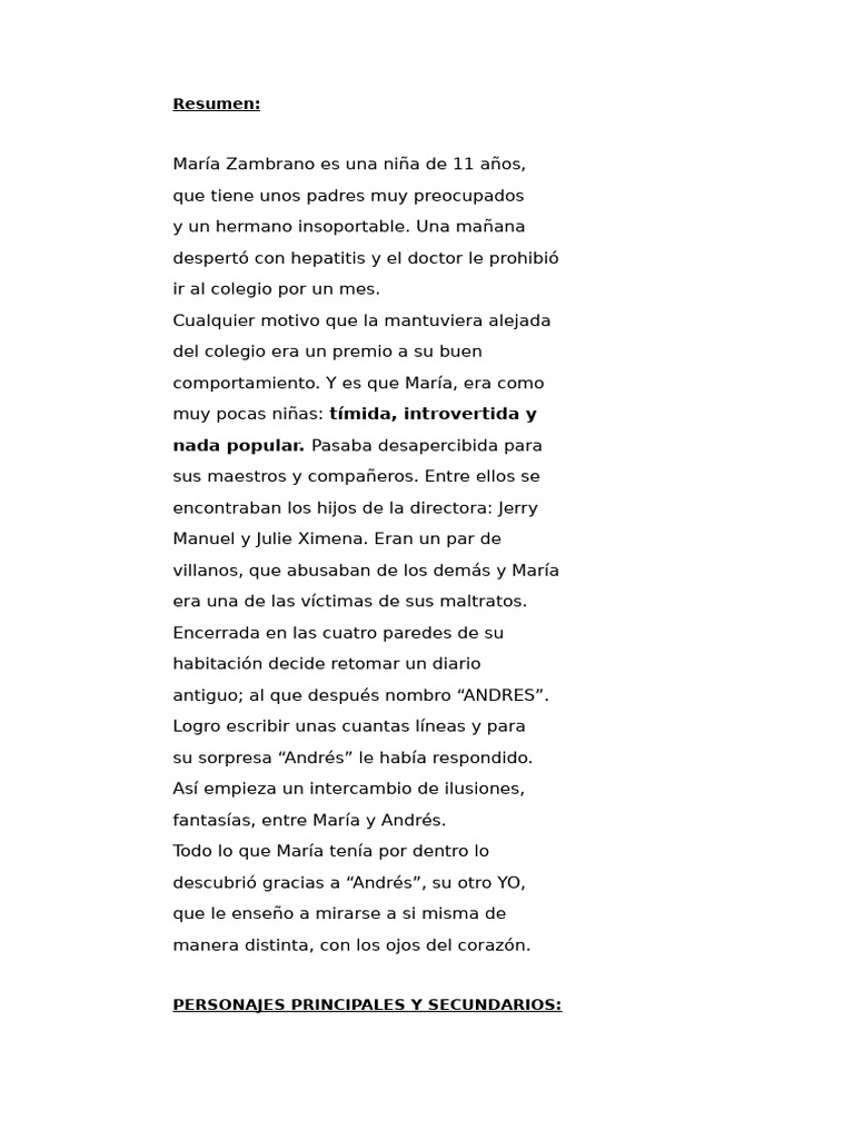 Resumen de Hola Andres^J soy Maria otra vez | PDF