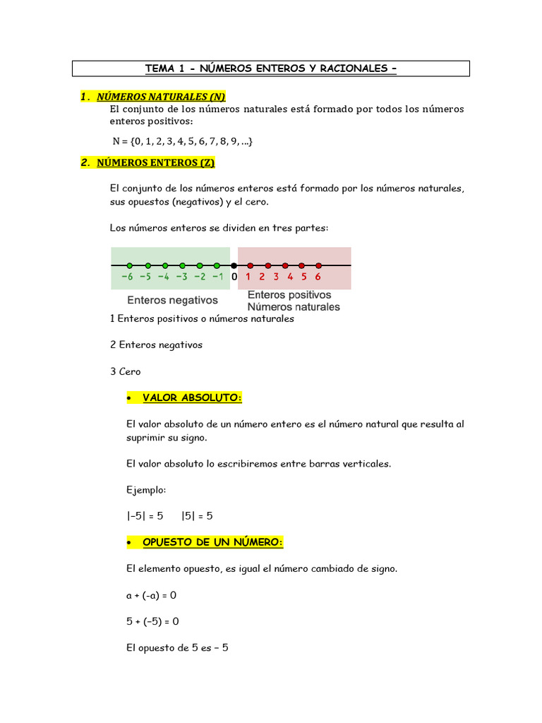Tema 1 - Numeros Enteros y Racionales | PDF