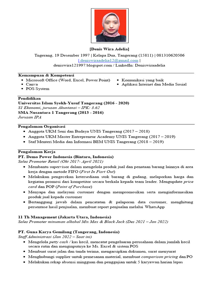 CV Denis Wira Adelia | PDF