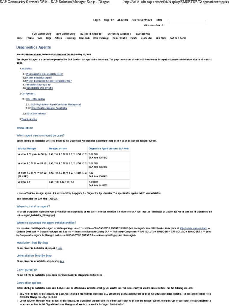 Sap Community Network Wiki Sap Solution Manager Setup Diagnostics Agents Pdf