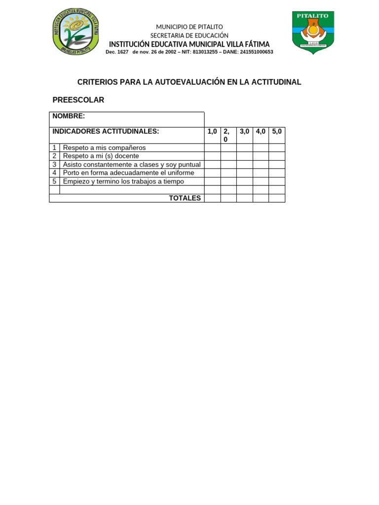 CRITERIOS PARA LA AUTOEVALUACIÓN EN LA ACTITUDINAL 2023 | PDF