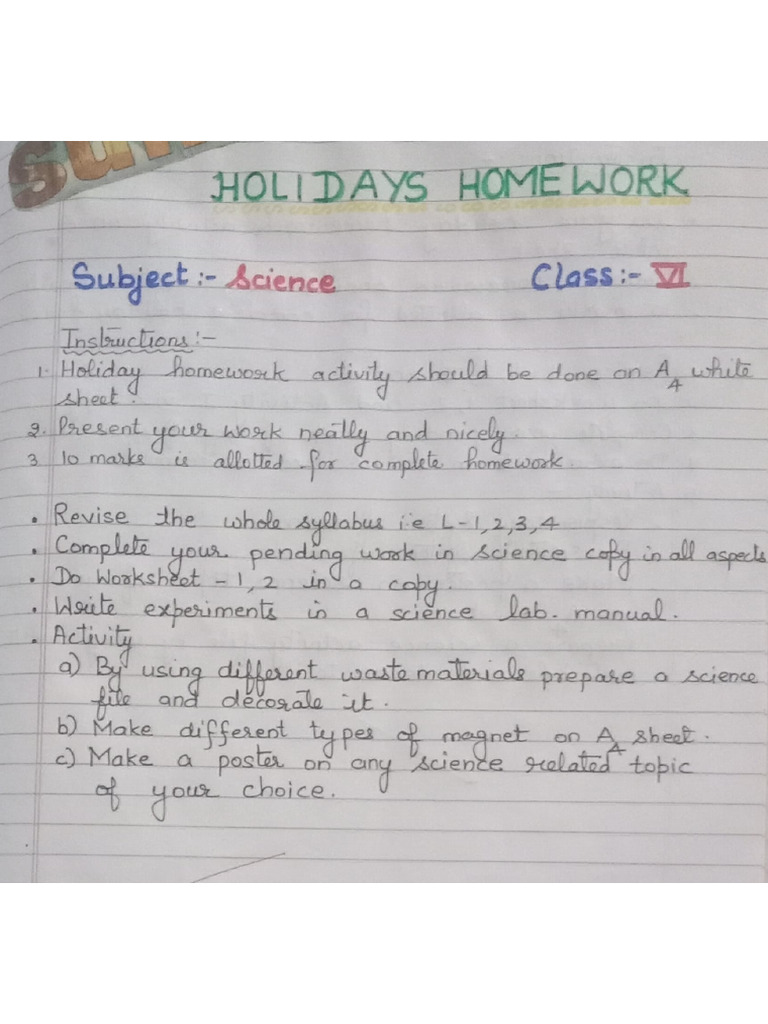 Science Holidays Home Work | PDF | Nature | Applied And ...