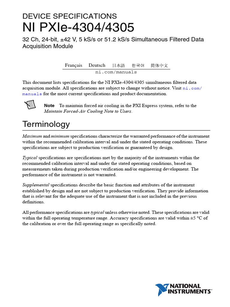 Ni Pxie-4304/4305: Device Specifications | PDF