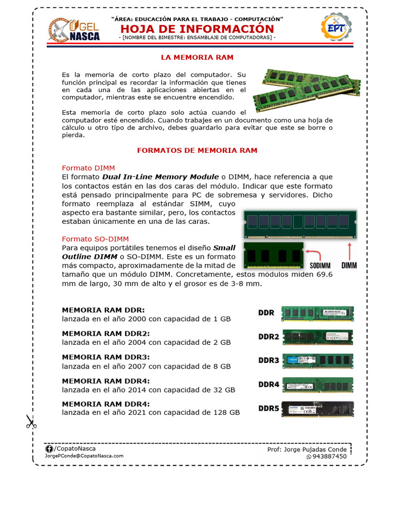 Fichas de ensamblaje: La Memoria Ram | PDF