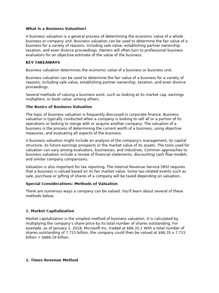 What Is A Business Valuation | PDF