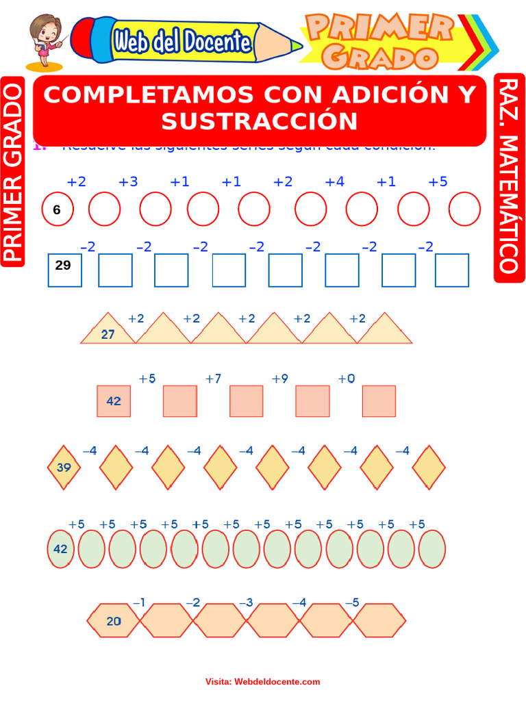 Completamos Con Adición y Sustracción para Primer Grado de Primaria | PDF
