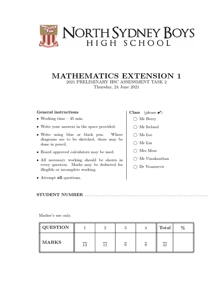2021 Year 11 Ext1 Task 2 | PDF