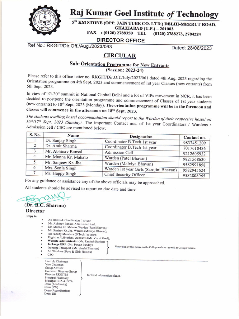 Orientation Programme for New Entrants (Session 2023-24) (1) | PDF