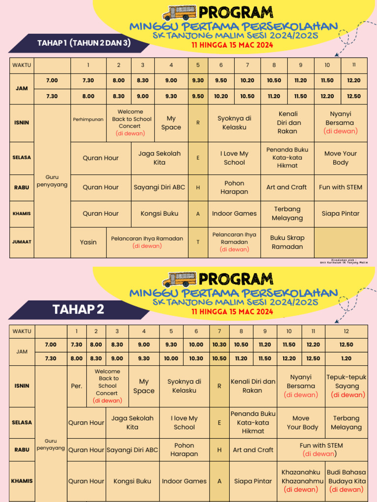 Jadual Dan Program Minggu Pertama SKTM 2024 | PDF