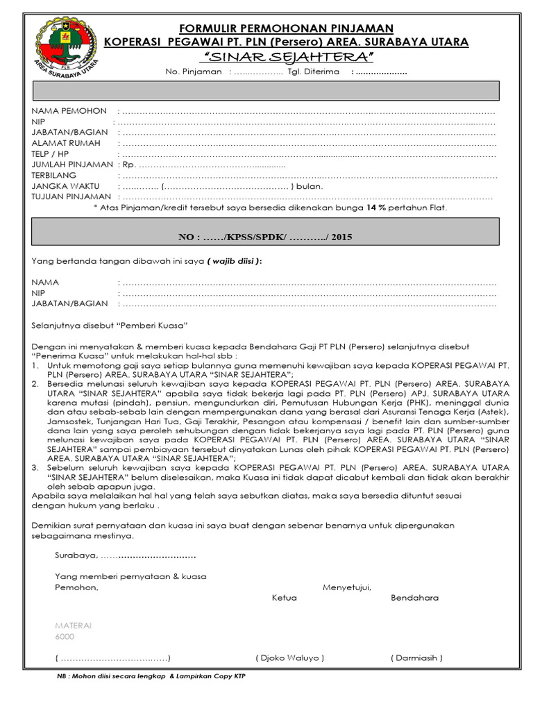Formulir Permohonan Pinjaman Lembar Depa | PDF
