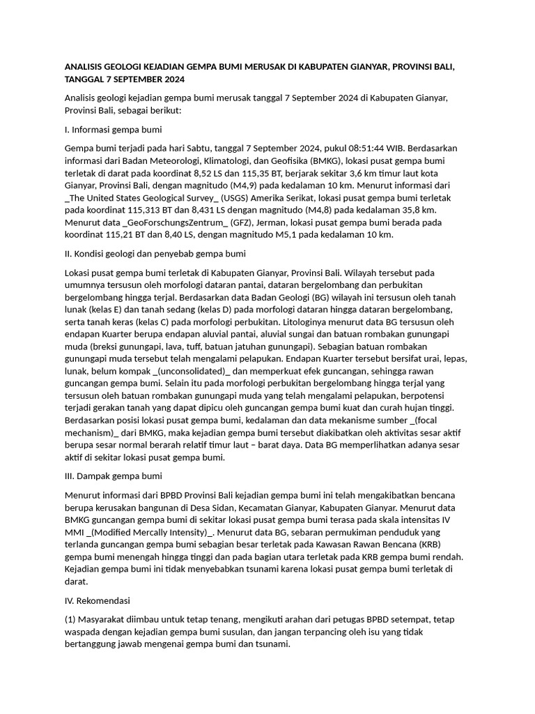 Analisis Geologi Kejadian Gempa Bumi Merusak Di Kabupaten Gianyar | PDF