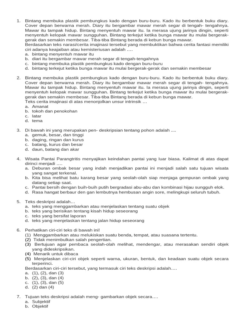 Kelas 7 Uts Semester 1 Bahasa Indonesia | PDF