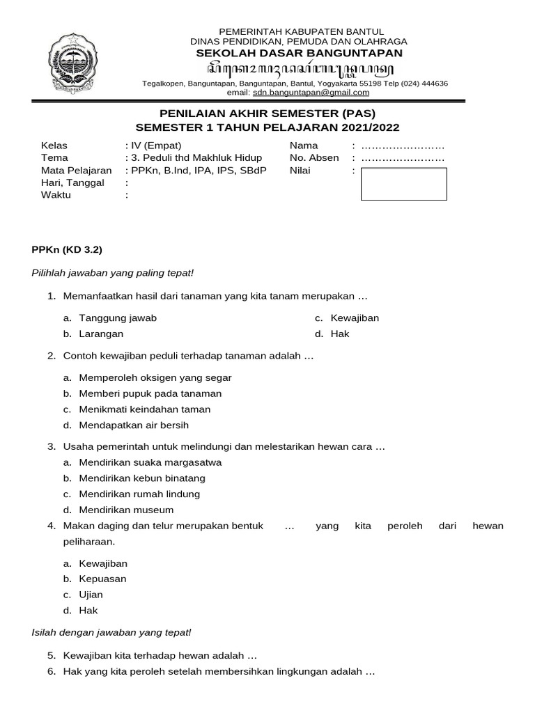 Soal PAS TEMA 3 | PDF