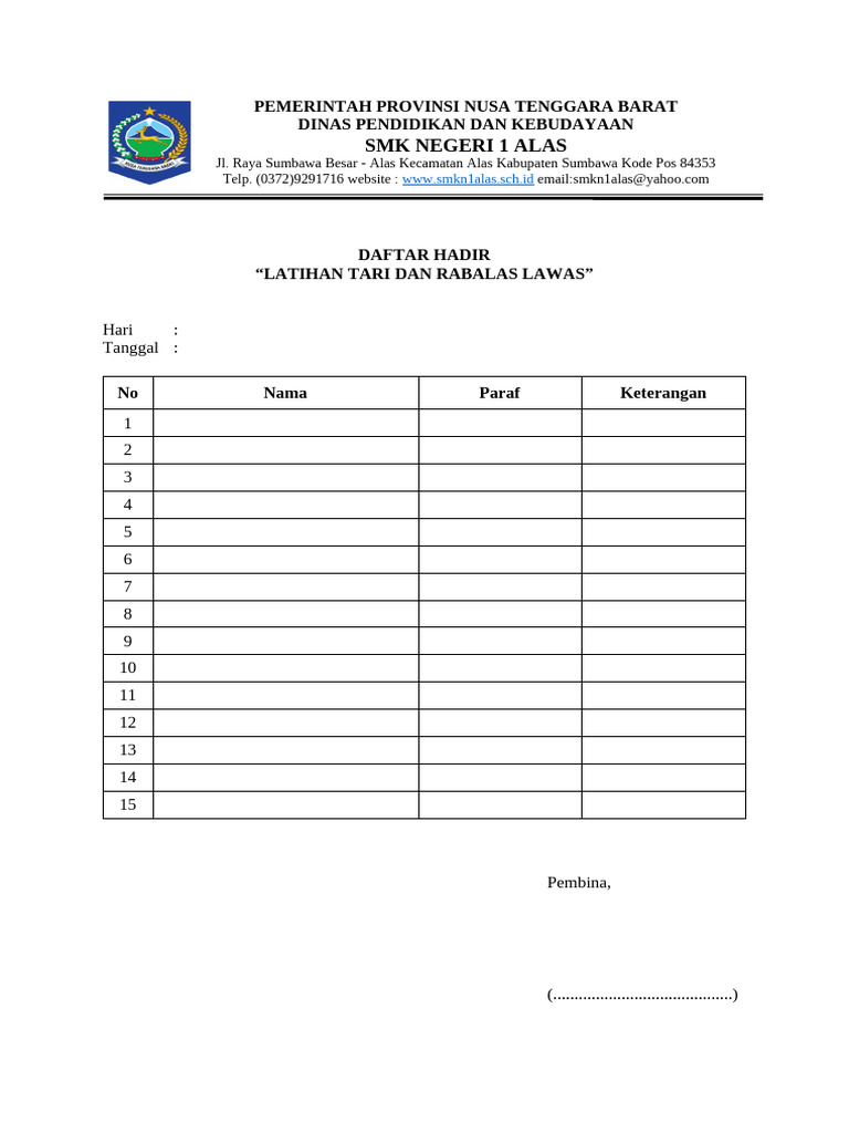 absensi latihan tari | PDF absensi latihan tari | PDF