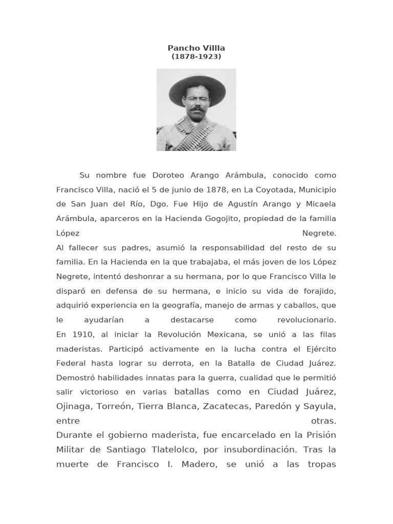 Biografía de Francisco Villa | PDF | México | Ciencias sociales