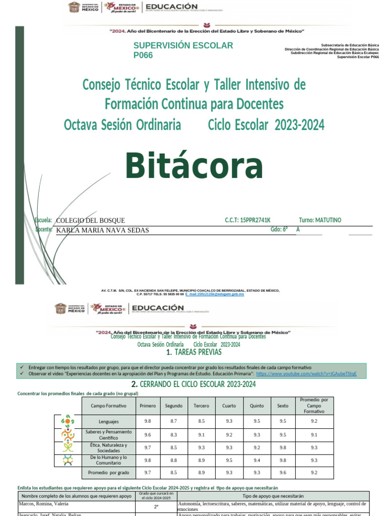 C.T.E. 8a. Sesion. Bitácora | PDF