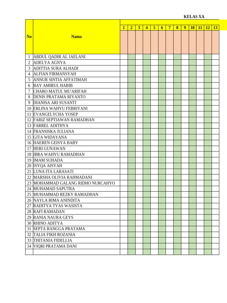 Daftar Hadir SMT 1 NEW | PDF