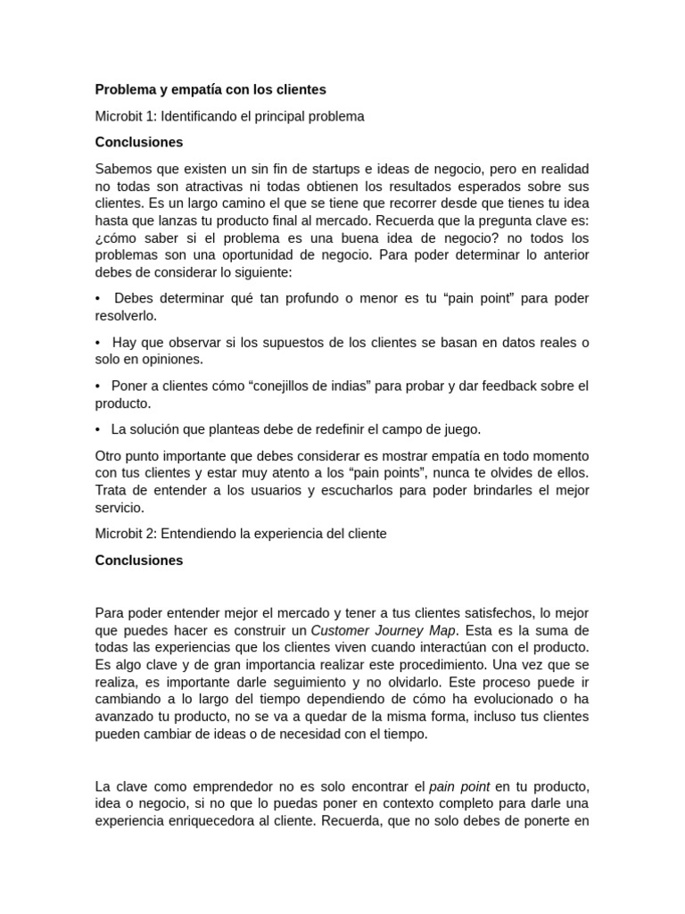 Problema y empatía con los clientes | PDF