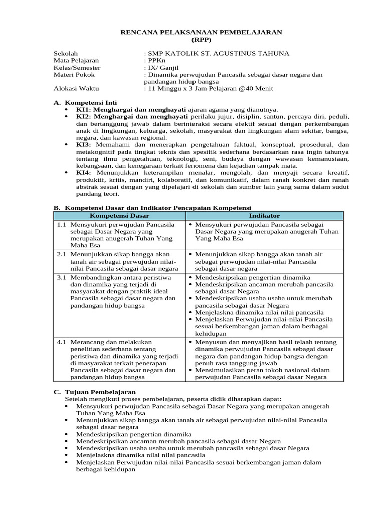 RPP PPKN Kelas 9 | PDF