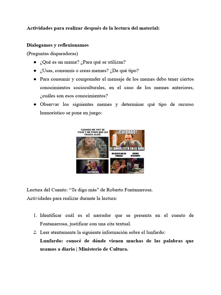 Actividades Memes | PDF
