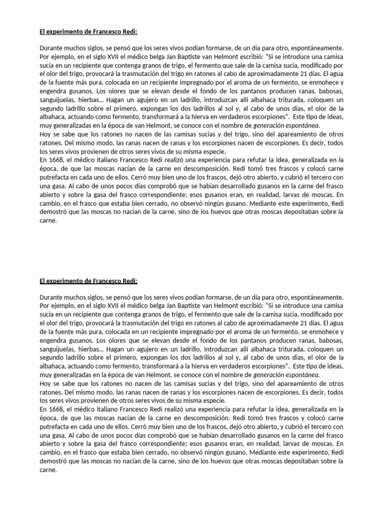 El Experimento de Francesco Redi | PDF