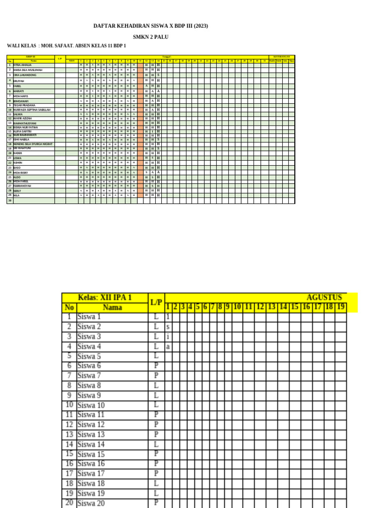 Contoh Absen Kelas | PDF