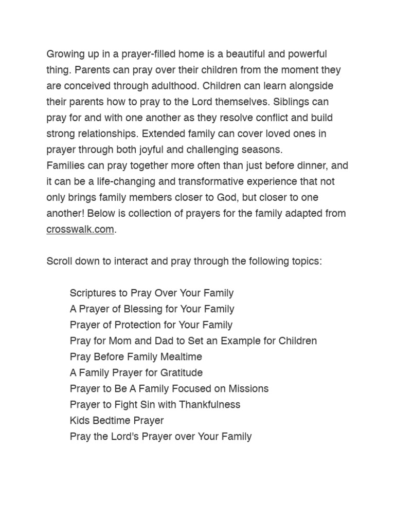 Praying For Family | PDF | Prayer | Wellness