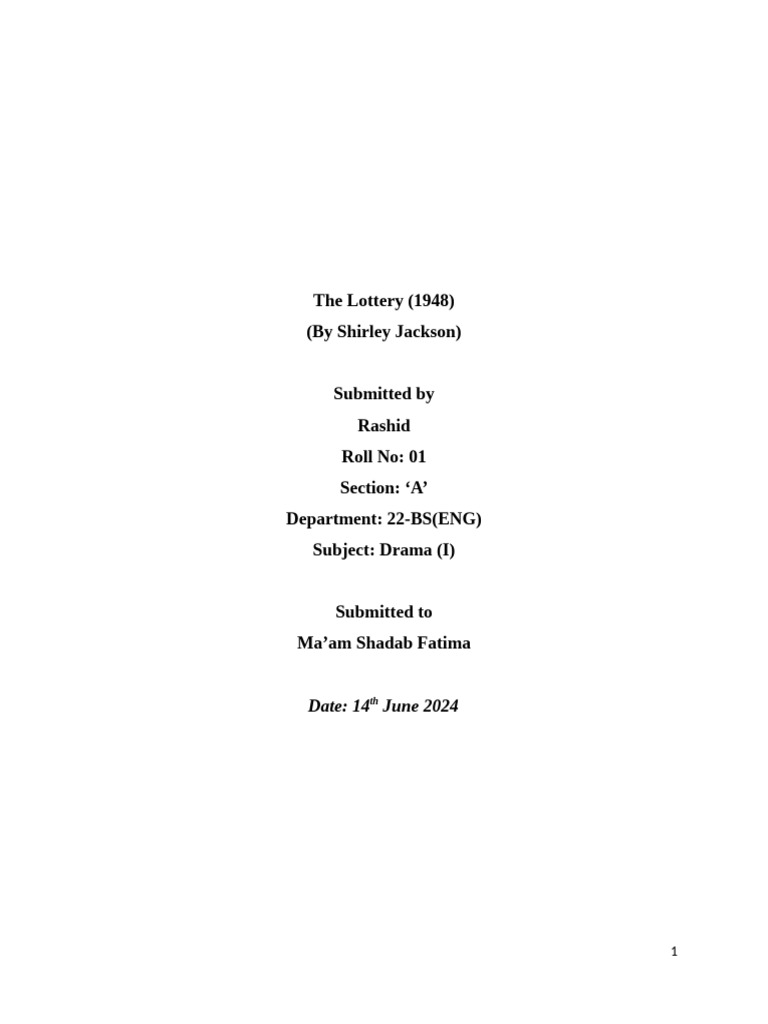 The Lottery | PDF | Gothic Fiction | Mystery, Thriller & Crime Fiction