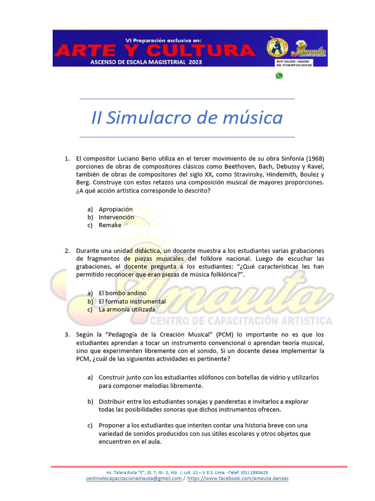 Simulacro 2 de MUSICA - 10 ENERO 2023 ASCENSO | PDF
