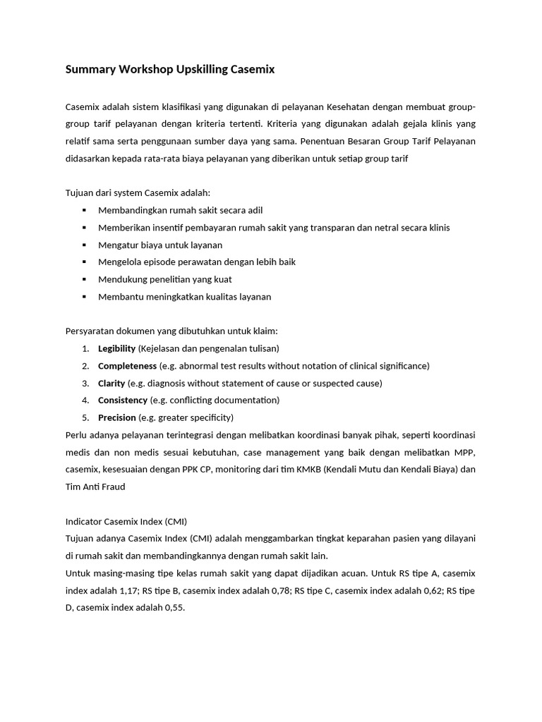 Resume Kegiatan Upskilling Casemix | PDF